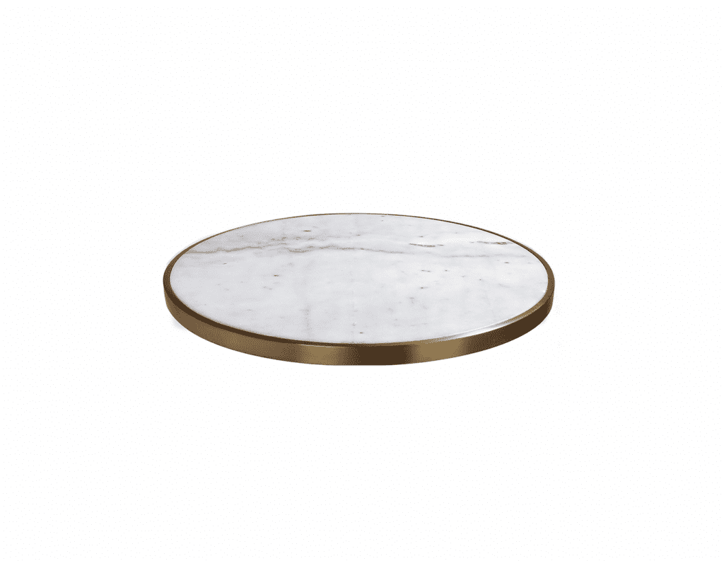 Marble Table Top with Brushed Brass Edge Detail in Carrera White ...